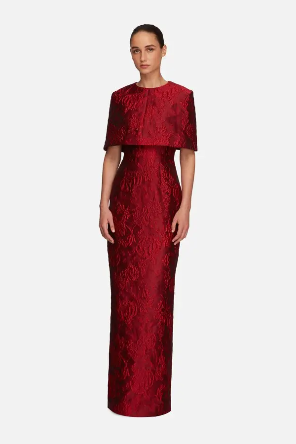EMILIA WICKSTEAD Virginie Cape In Floral Cloque - Red