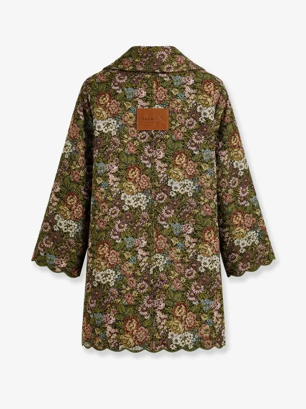 Farm Rio Flower Jacquard Trenchcoat With Logo Patch