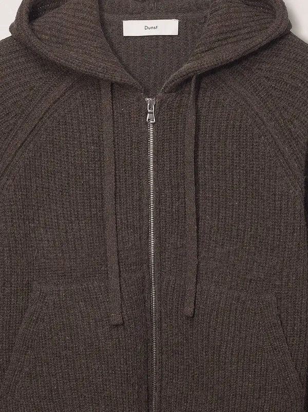 DUNST Wool Blend Hooded Cardigan - Brown