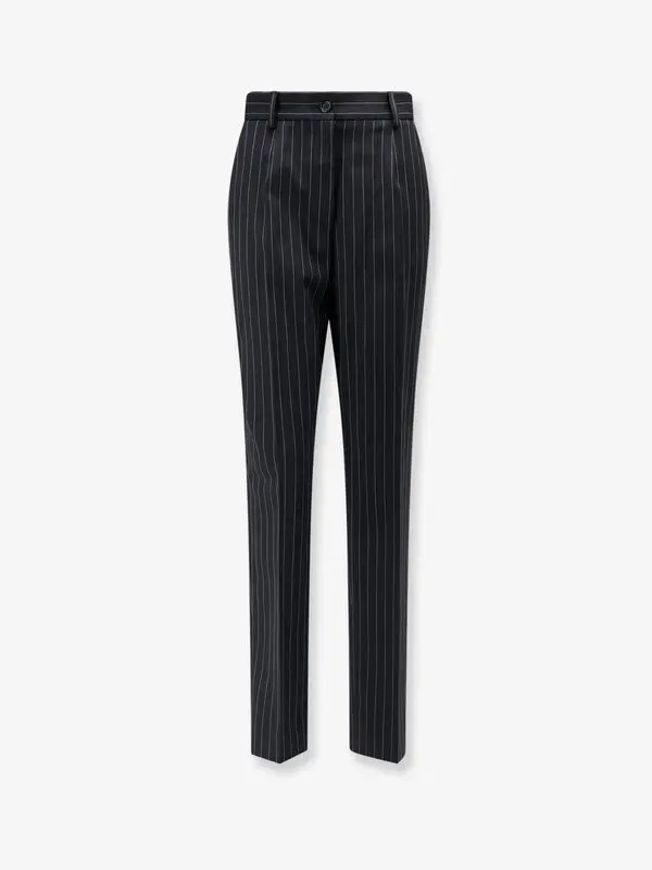 Dolce & Gabbana Pinstriped Stretch Wool Trousers - Black