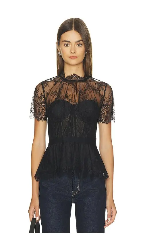 Simkhai Kehlani Lingerie Lace Short Sleeve Bustier Top