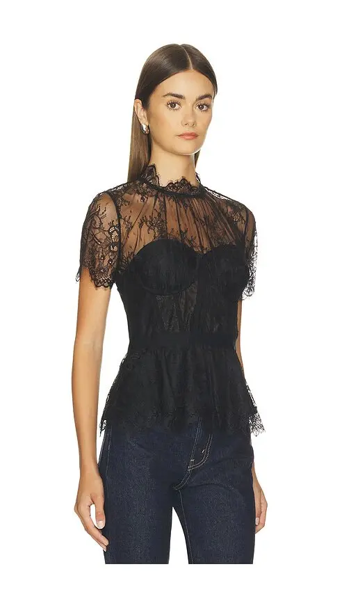 Simkhai Kehlani Lingerie Lace Short Sleeve Bustier Top