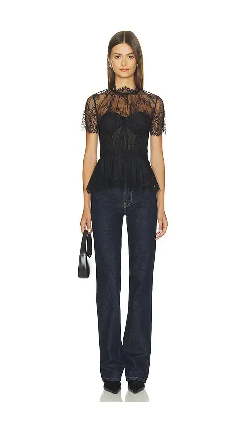 Simkhai Kehlani Lingerie Lace Short Sleeve Bustier Top