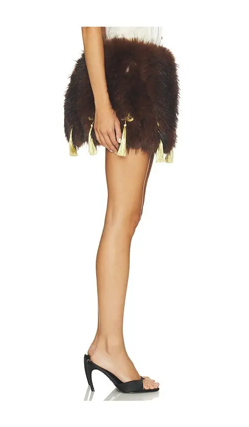 KIM SHUI Elle Faux Fur Micro Mini Skirt In Chocolate