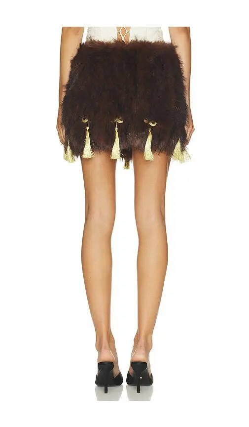 KIM SHUI Elle Faux Fur Micro Mini Skirt In Chocolate