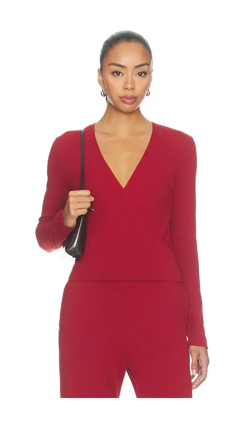 LESET Lauren Crop Wrap Top In Red