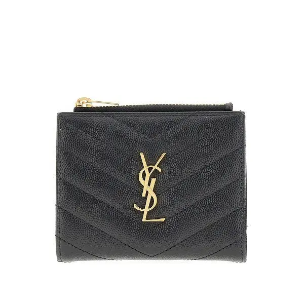 Saint Laurent Cassandre' Grain Leather Wallet - Black