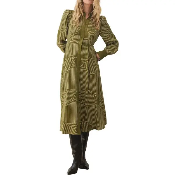 Mint Velvet Satin Printed Midi Shirt Dress