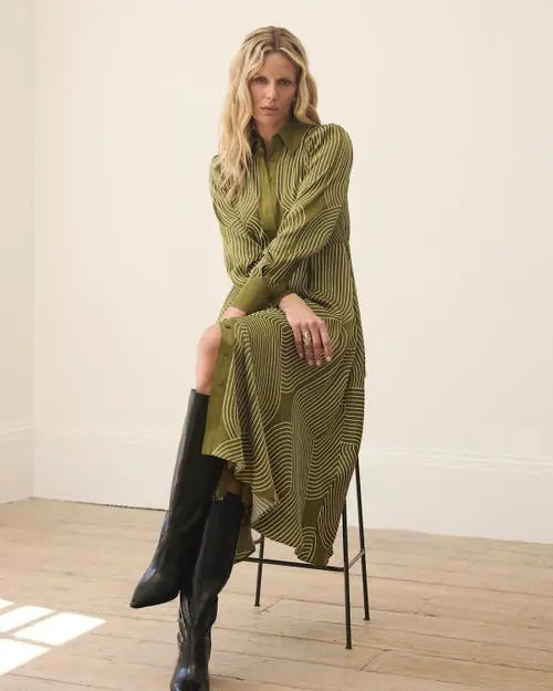 Mint Velvet Satin Printed Midi Shirt Dress