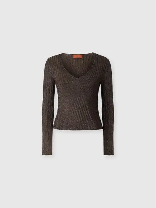 Missoni Ribbed Viscose Lamé V-neck Sweater