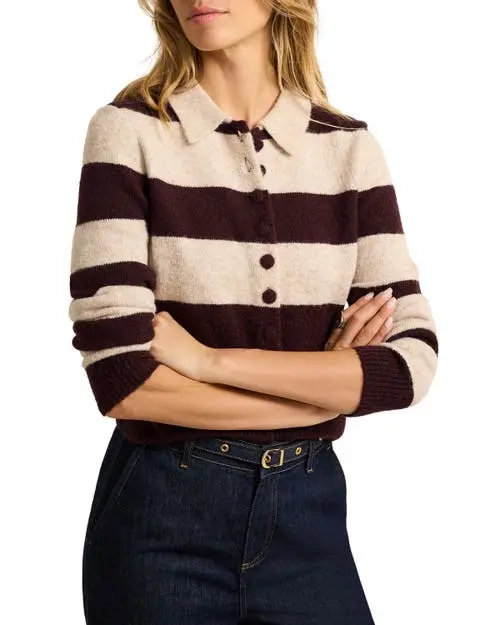 Mint Velvet Striped Knit Jumper Collared Pullover Sweater With Long Sleeve