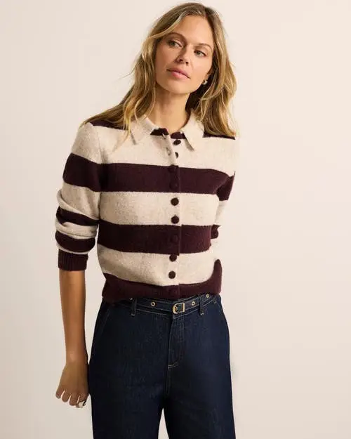 Mint Velvet Striped Knit Jumper Collared Pullover Sweater With Long Sleeve