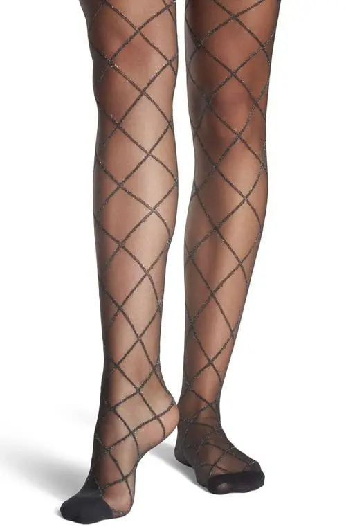 MEMOI Metallic Diamond Sheer Tights