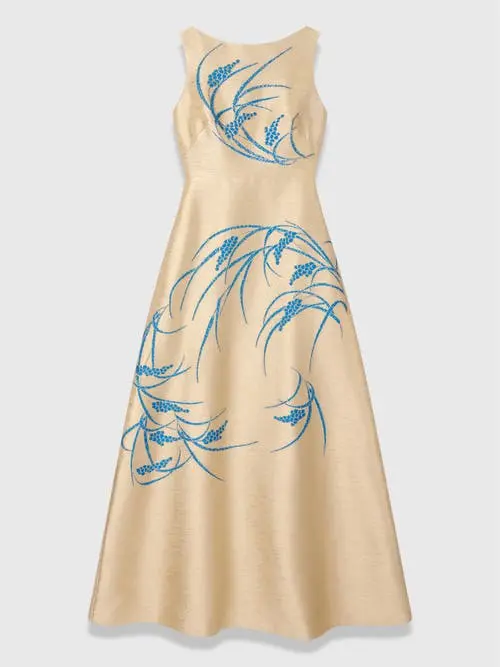 The Fold Embroidered Jacquard Maxi Gown Boat Neck