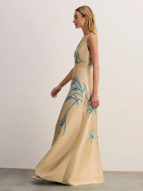 The Fold Embroidered Jacquard Maxi Gown Boat Neck