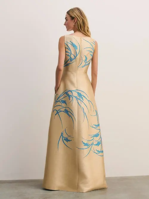 The Fold Embroidered Jacquard Maxi Gown Boat Neck