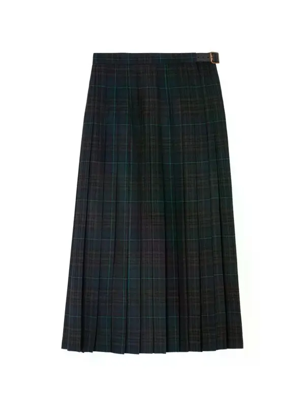 Burberry Pleated Check Wool-blend Skirt - Blue