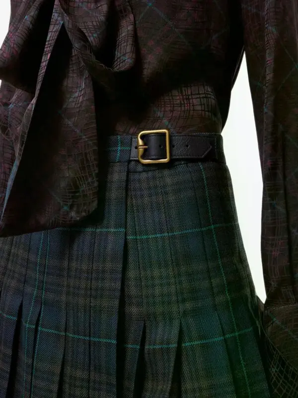 Burberry Pleated Check Wool-blend Skirt