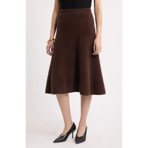 Nordstrom Brushed Cashmere Circle Midi Skirt - Brown Mole