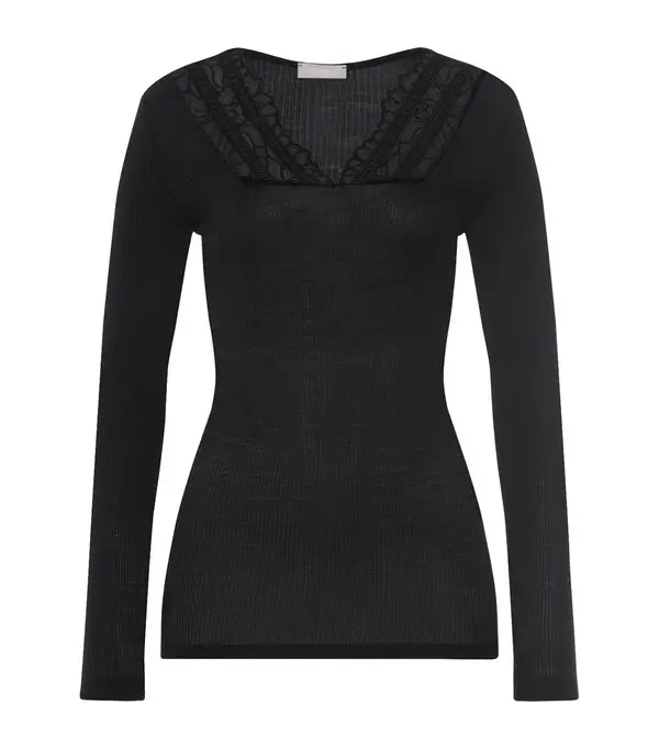 Hanro Wool-silk Lace-v-neck Top