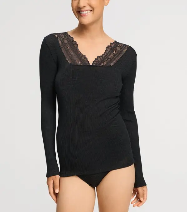 Hanro Wool-silk Lace-v-neck Top