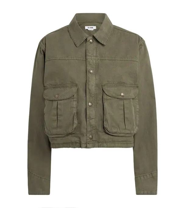 RE-DONE Cotton-blend Cropped Jessie Military Jacket