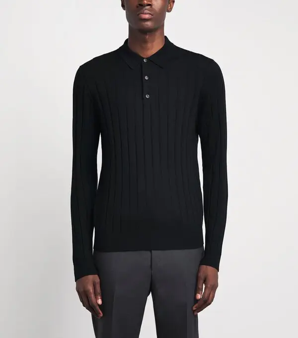 Pal Zileri Wool Ribbed Long-sleeve Polo Shirt