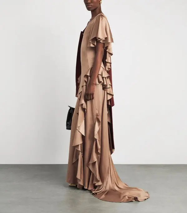 Gabriela Hearst Silk Satin Ruffled Spiral Maxi Dress