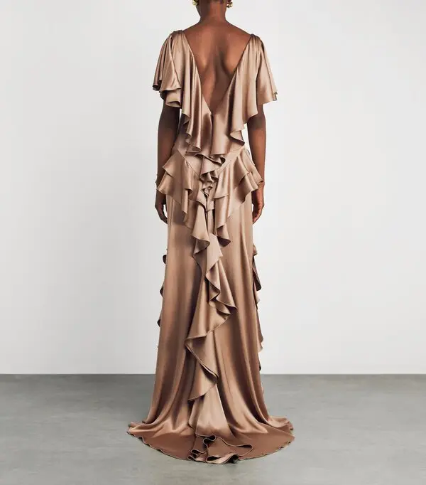 Gabriela Hearst Silk Satin Ruffled Spiral Maxi Dress