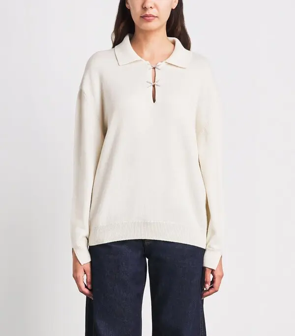 BARRIE Cashmere Sparkling-bow Polo Sweater