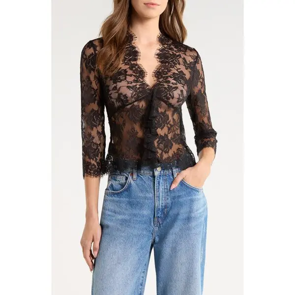 REFORMATION Acacia Lace Top - Black