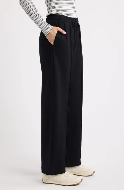 Caslon Pintuck Pull On Ponte Wide Leg Pants - Black