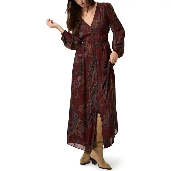 Paige Juna Paisley Print Maxi Dress - Garnet Multi