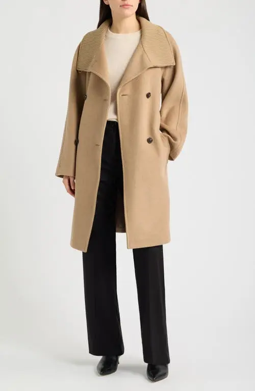 Calvin Klein Wool Blend Wrap Coat With Rib Wing Collar