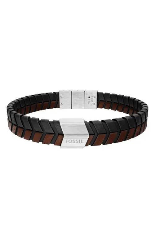Fossil Woven Leather Bracelet - Silver