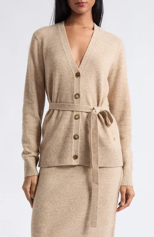 St. John Belted Wool Moulinè Cardigan - Camel Moulin