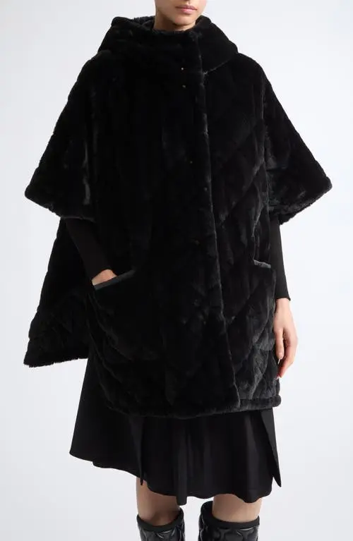Moncler Quilted Faux Fur Trim Cape - Black