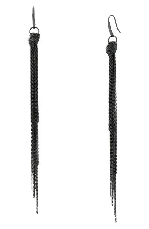 ALLSAINTS Noir Knot Linear Tassel Earrings