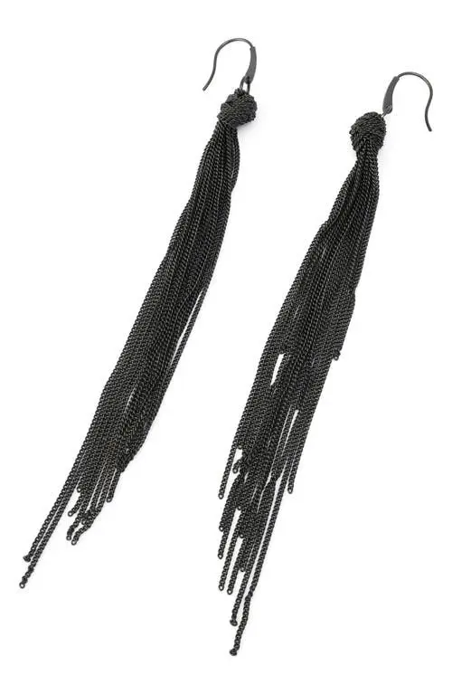 ALLSAINTS Noir Knot Linear Tassel Earrings
