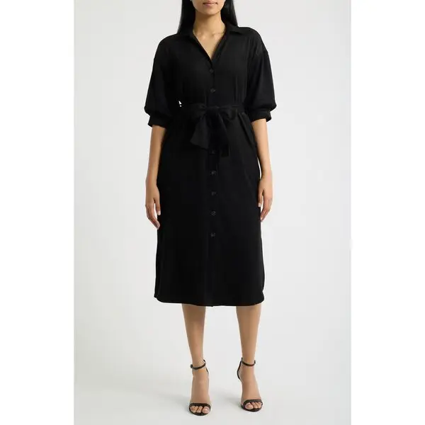 APNY Puff Sleeve Belted Shirtdress