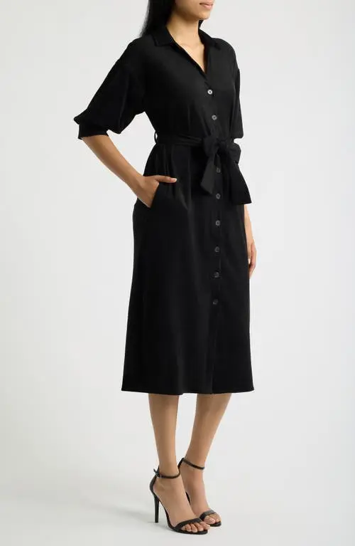 APNY Puff Sleeve Belted Shirtdress