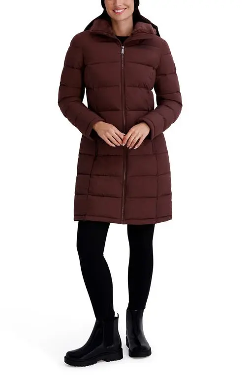 KENNETH COLE Stretch Puffer Jacket W/ Hood - Chocolate