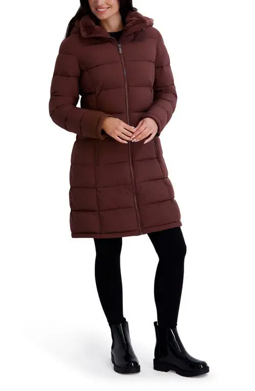 KENNETH COLE Stretch Puffer Jacket W/ Hood - Chocolate