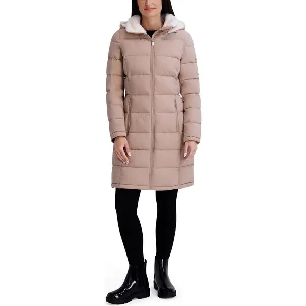 KENNETH COLE Stretch Puffer Jacket W/ Hood - Tan