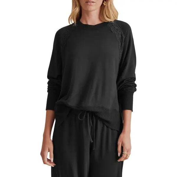 Splendid Lace Trim Sweatshirt - Black