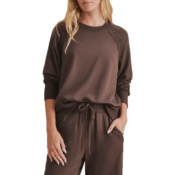 Splendid Lace Trim Sweatshirt - Java Brown