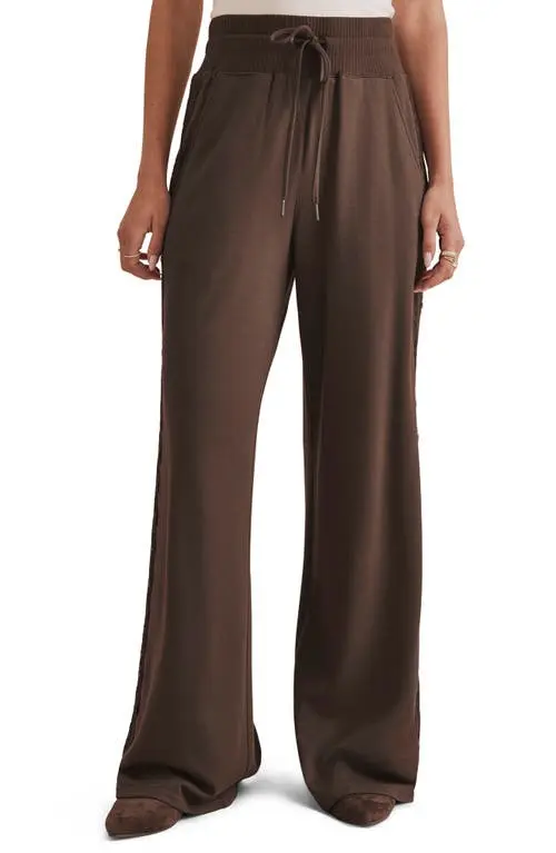 Splendid Lace Trim Drawstring Pants - Java Brown