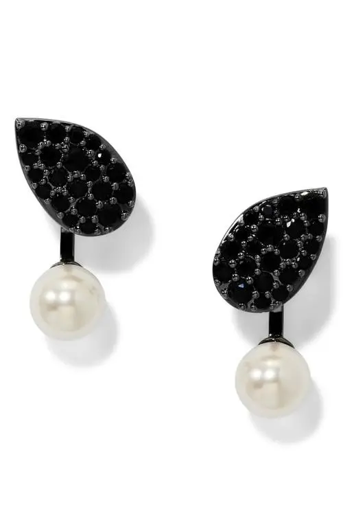 Nadri Rocco Petal Imitation Pearl Front/back Earrings - Black