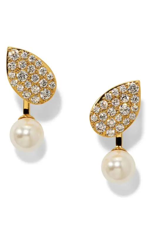 Nadri Rocco Petal Imitation Pearl Front/back Earrings - Gold