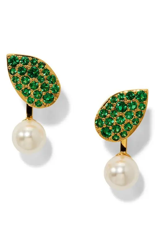 Nadri Rocco Petal Imitation Pearl Front/back Earrings - Green